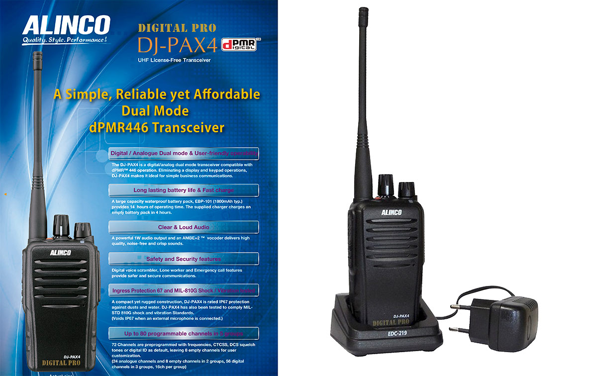 DJPAX4D ALINCO Walkie Uso libre PMR Digital/Analogico PMR 446