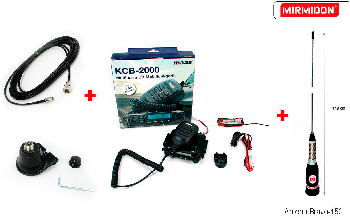 MAAS KCB-2000 BRAVO BL12 Emisora CB 27 Mhz 40 AM/FM + Antena 145 cm