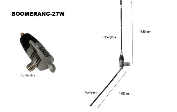 SIRIO BOOMERANG27W CB 27 Mhz Fiber Antenna 1/4 Wave Balcony.