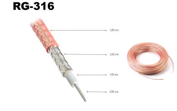 RG-316 Coaxial cable 2.5 mm, with TEFLON cover impedance 50 ohms
