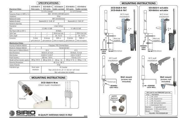 SIRIO SCO-868-6-Nf Vertical antenna 868 Mhz Connector N Length 77 cm