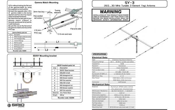 SIRIO SY27-3. Antena CB Direcitva YAGI de 3 elementos para CB